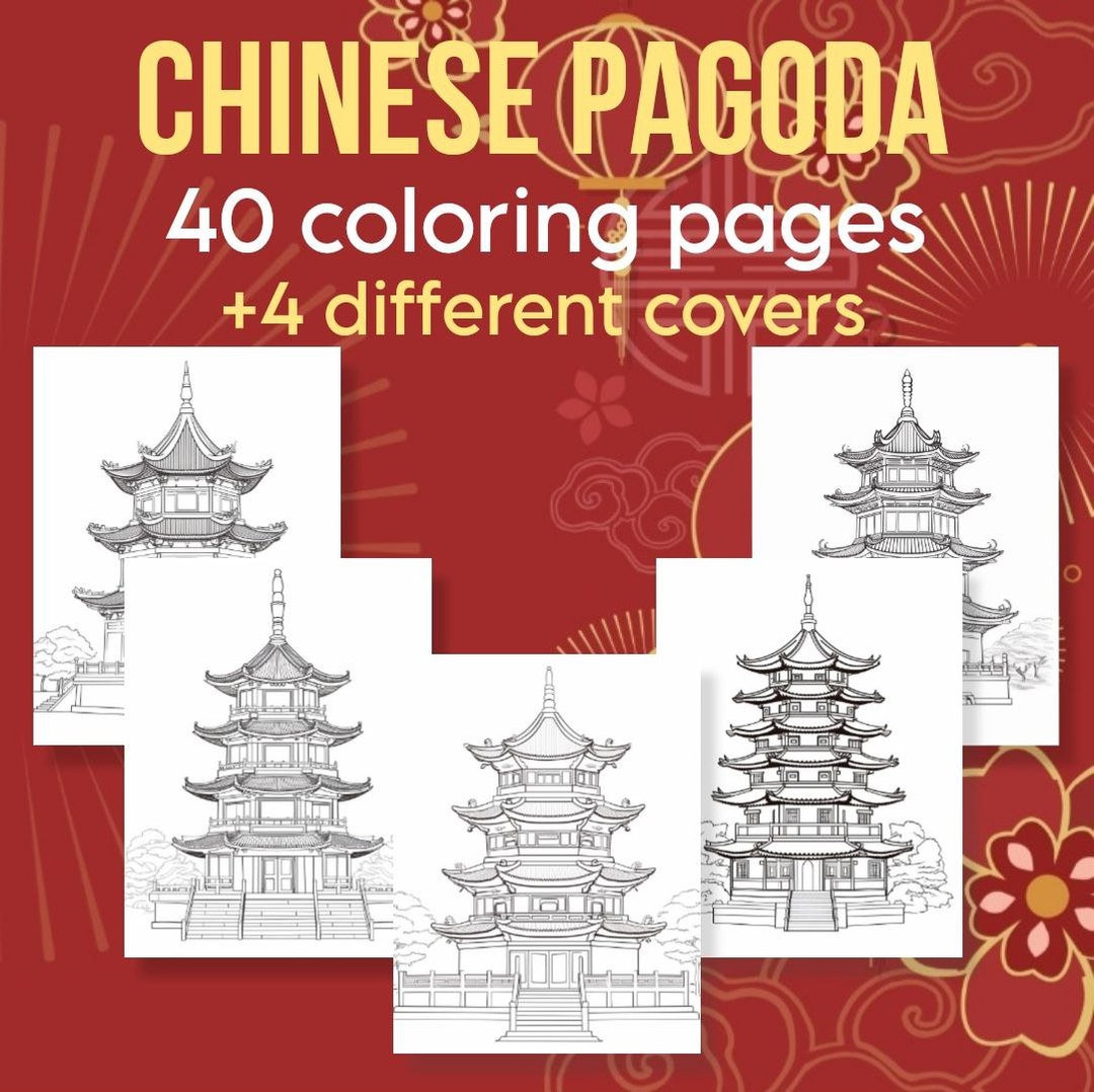 40 Pagoda Coloring Pages Bundle for Teens Adults, Asian Buddha Temple ...
