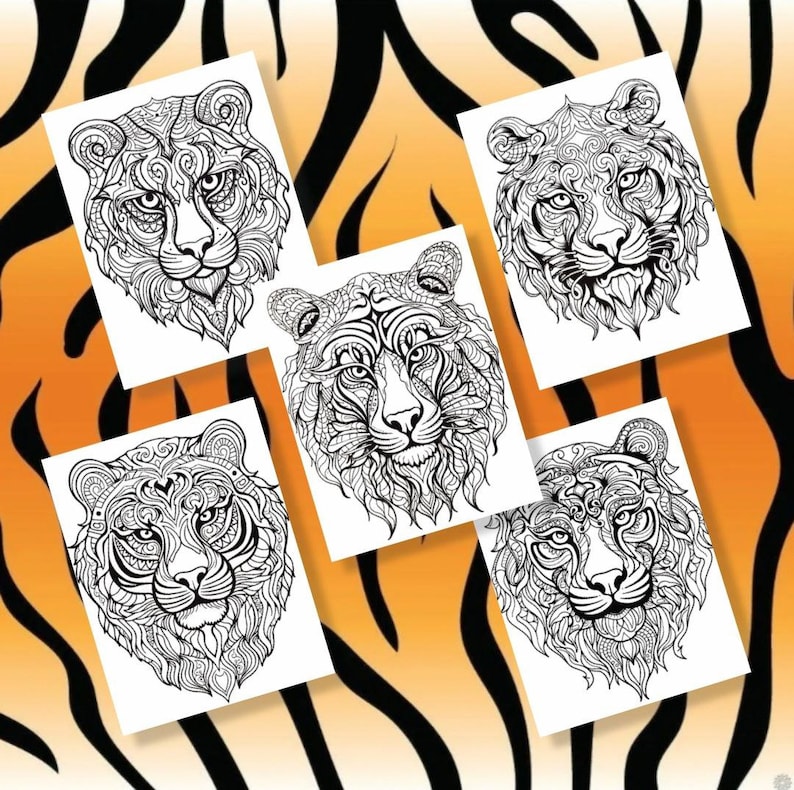 100 Unique Tiger Head Coloring Pages for Adults, Wild Animal Fantasy ...