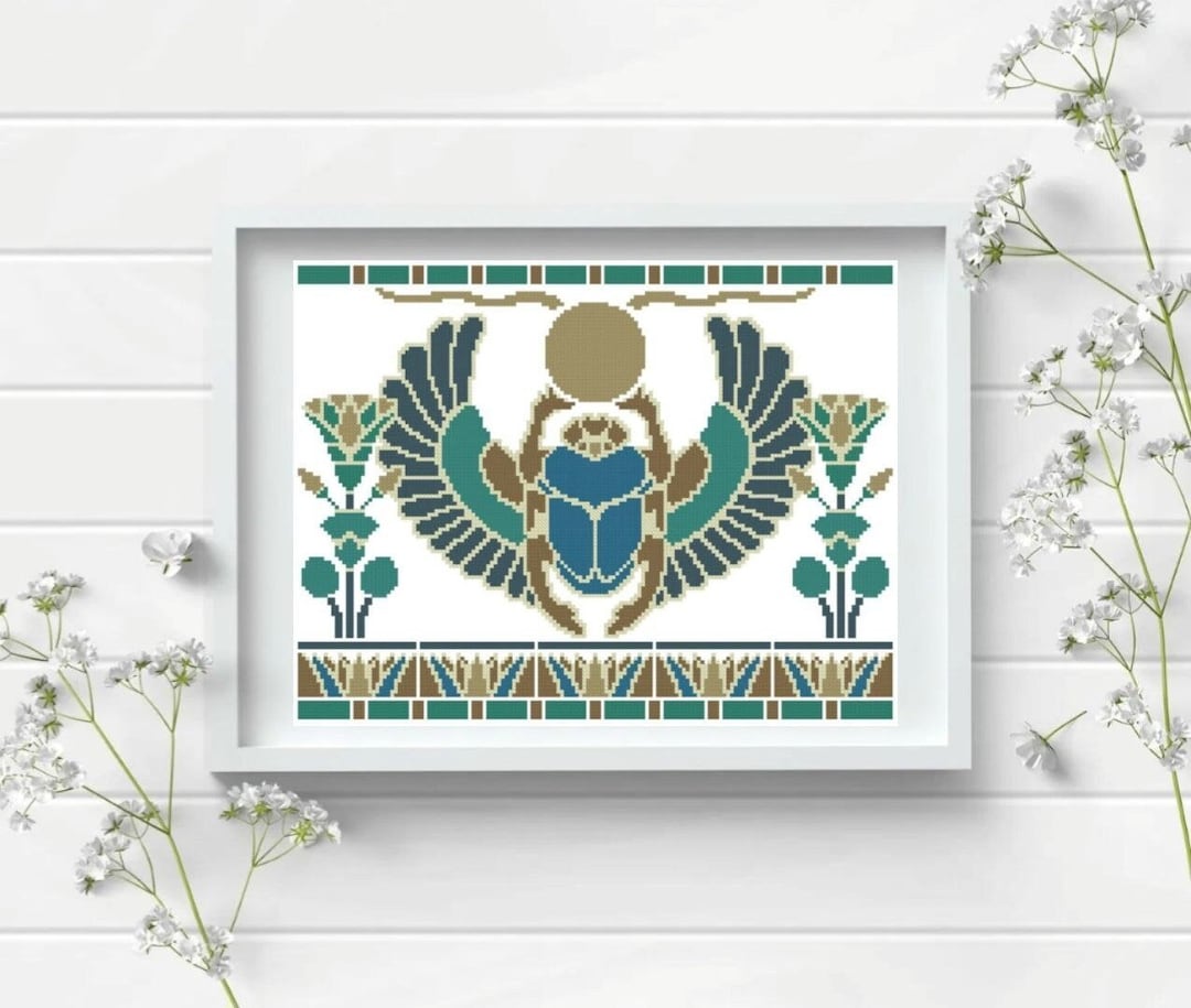 Egyptian Sacred Scarab Cross Stitch Pattern, Ancient Egypt Art Ornament ...