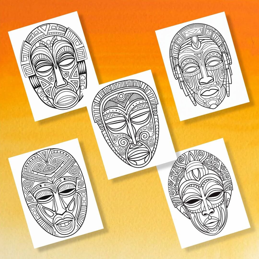 60 Unique African Tribal Mask Coloring Pages for Teans and Adults ...