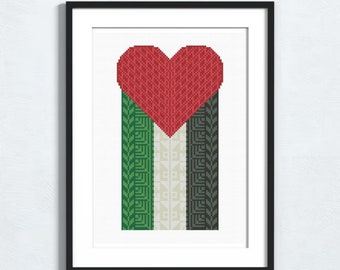 Palestine Flag Heart Tatreez Pattern - Etsy