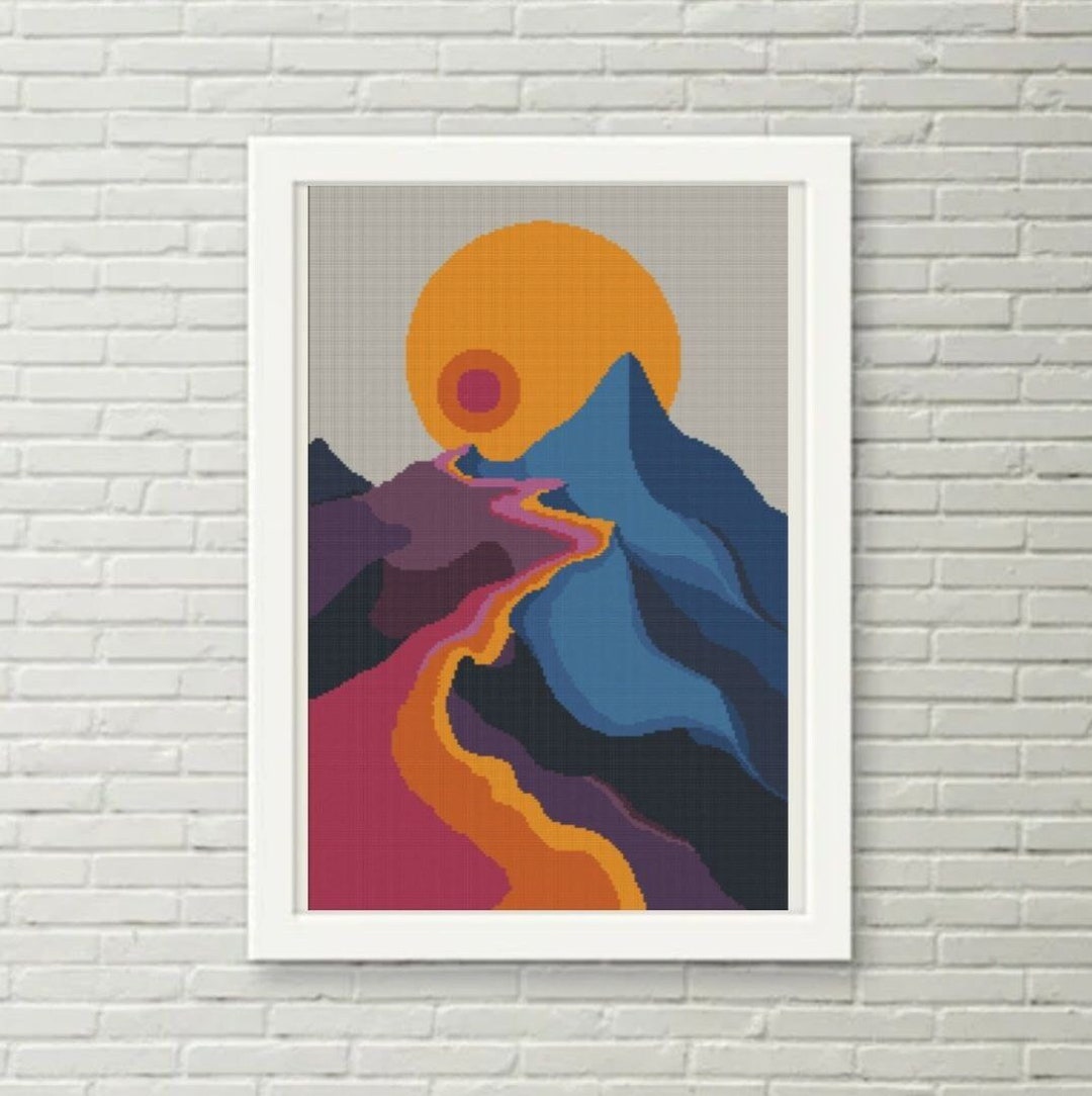 Abstract Scenery Cross Stitch Pattern, Nordic Landscape Counted Xstitch ...