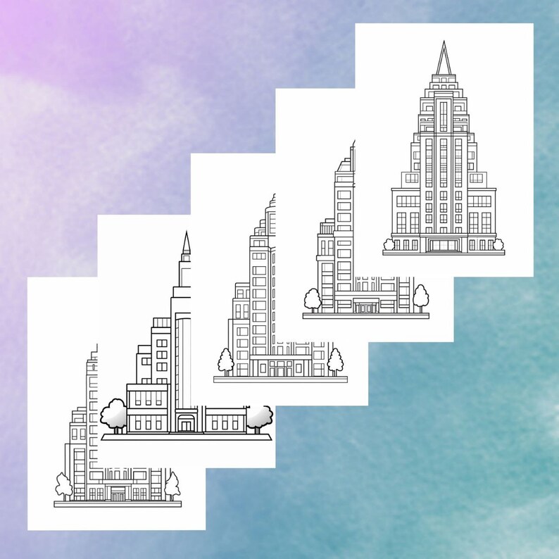 The City Buildings Coloring Pages for Teens and Adults, Skyscrapers ...