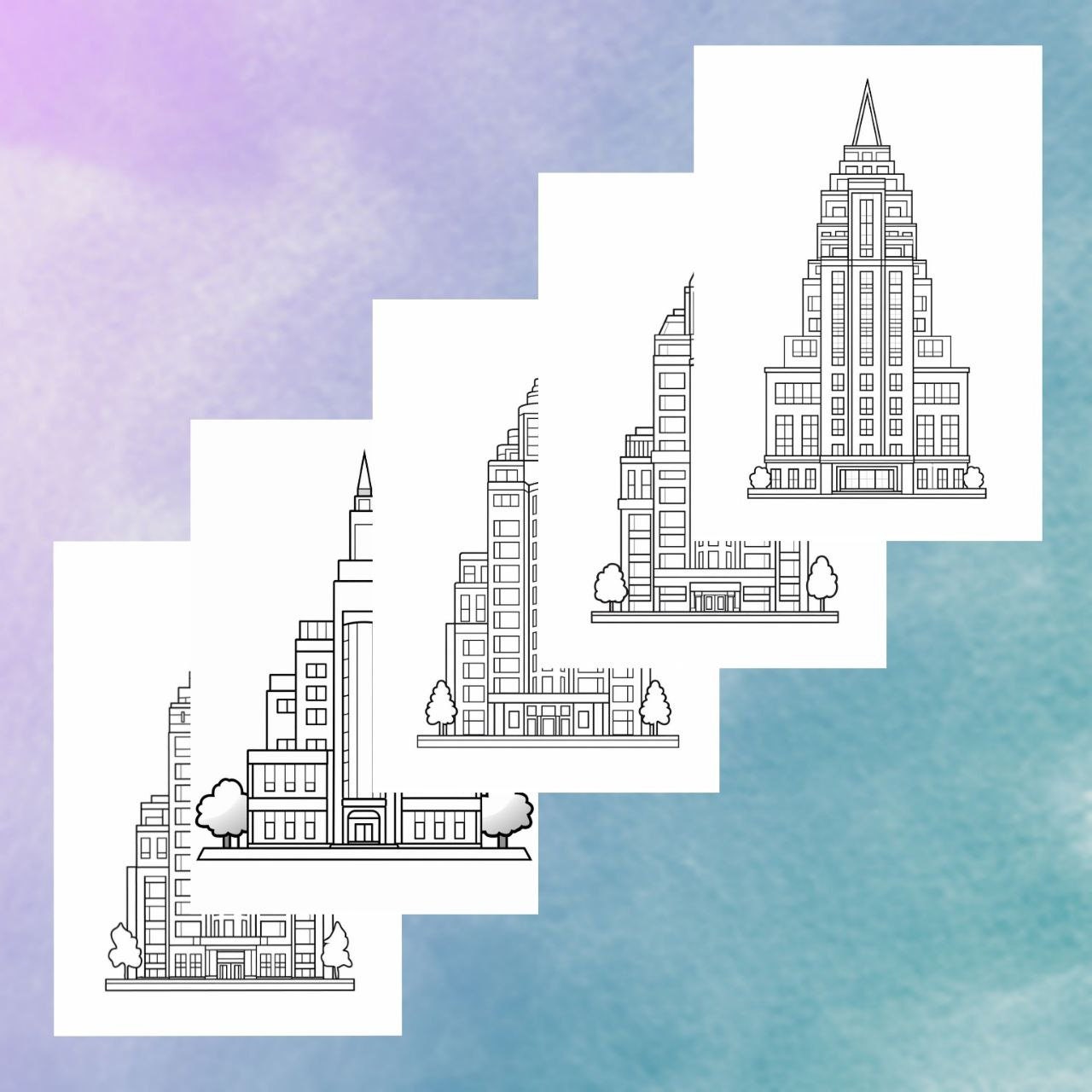 The City Buildings Coloring Pages for Teens and Adults, Skyscrapers ...