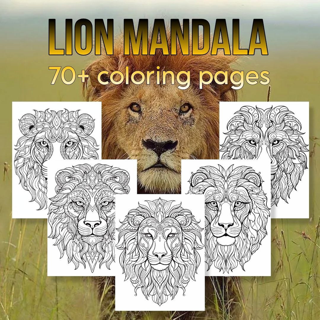 Unique Lion Head Coloring Pages for Adults, Wild Animal Fantasy Mandala ...