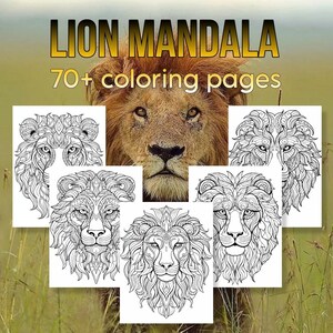 Unique Lion Head Coloring Pages for Adults, Wild Animal Fantasy Mandala ...