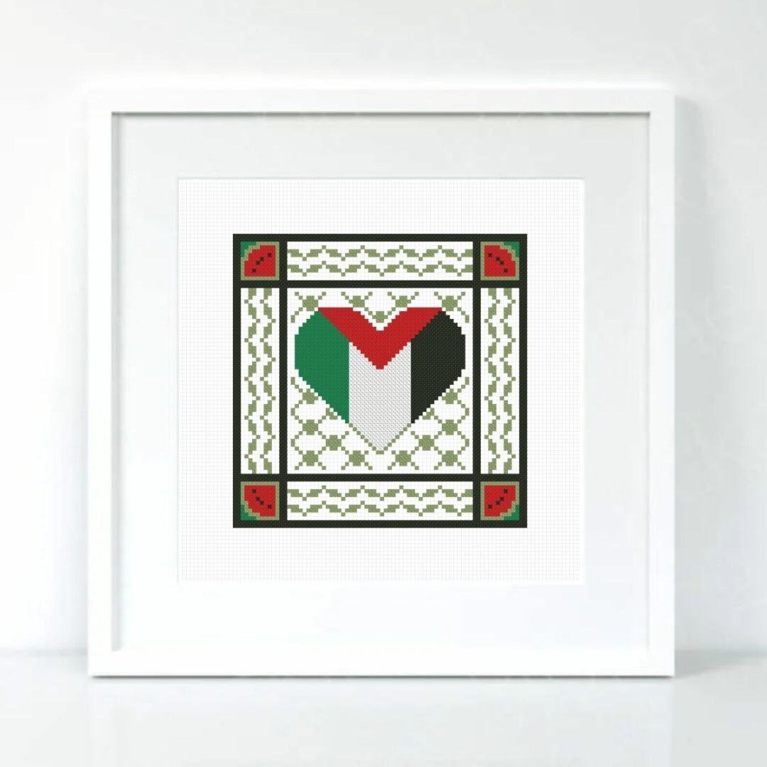 Palestinian Keffiyeh With Heart Flag and Watermelon Cross Stitch ...