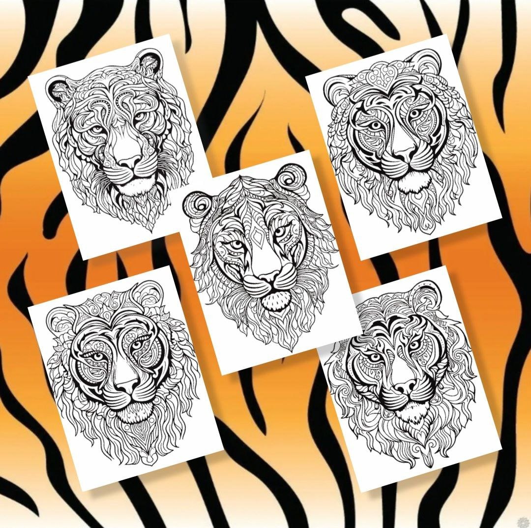 100 Unique Tiger Head Coloring Pages for Adults, Wild Animal Fantasy ...