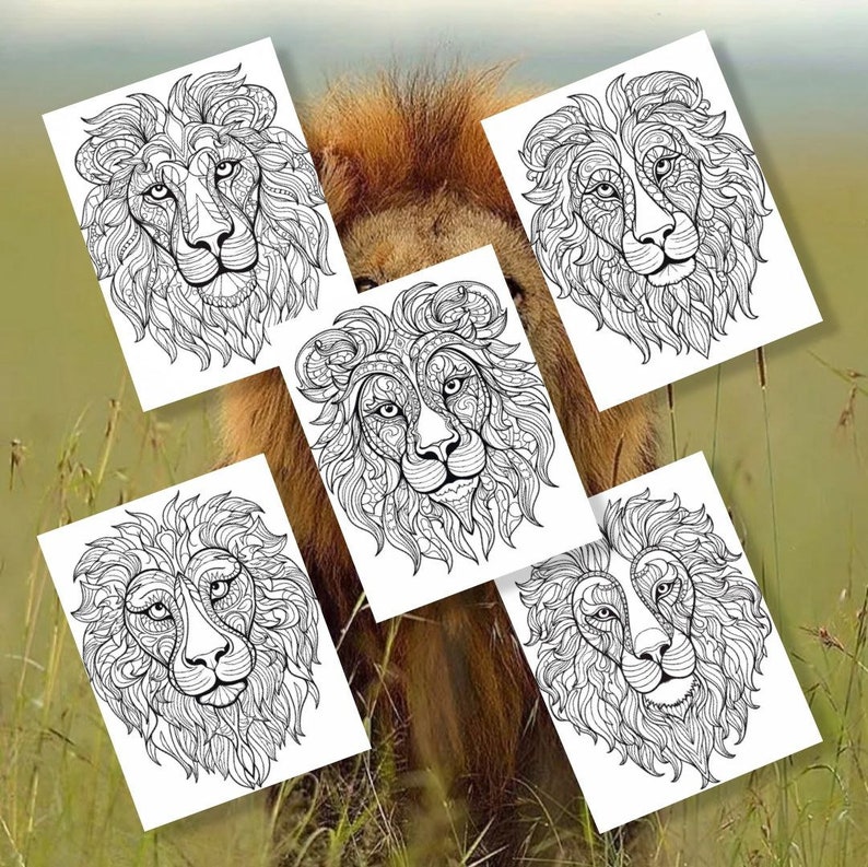 Unique Lion Head Coloring Pages for Adults, Wild Animal Fantasy Mandala ...