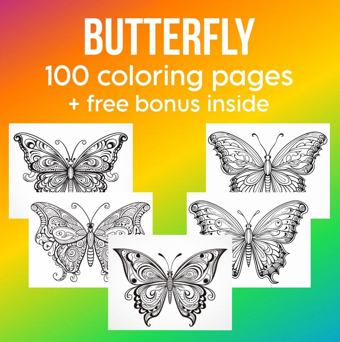 100 Unique Butterfly Coloring Pages for Adults, Insect Fantasy Mandala ...