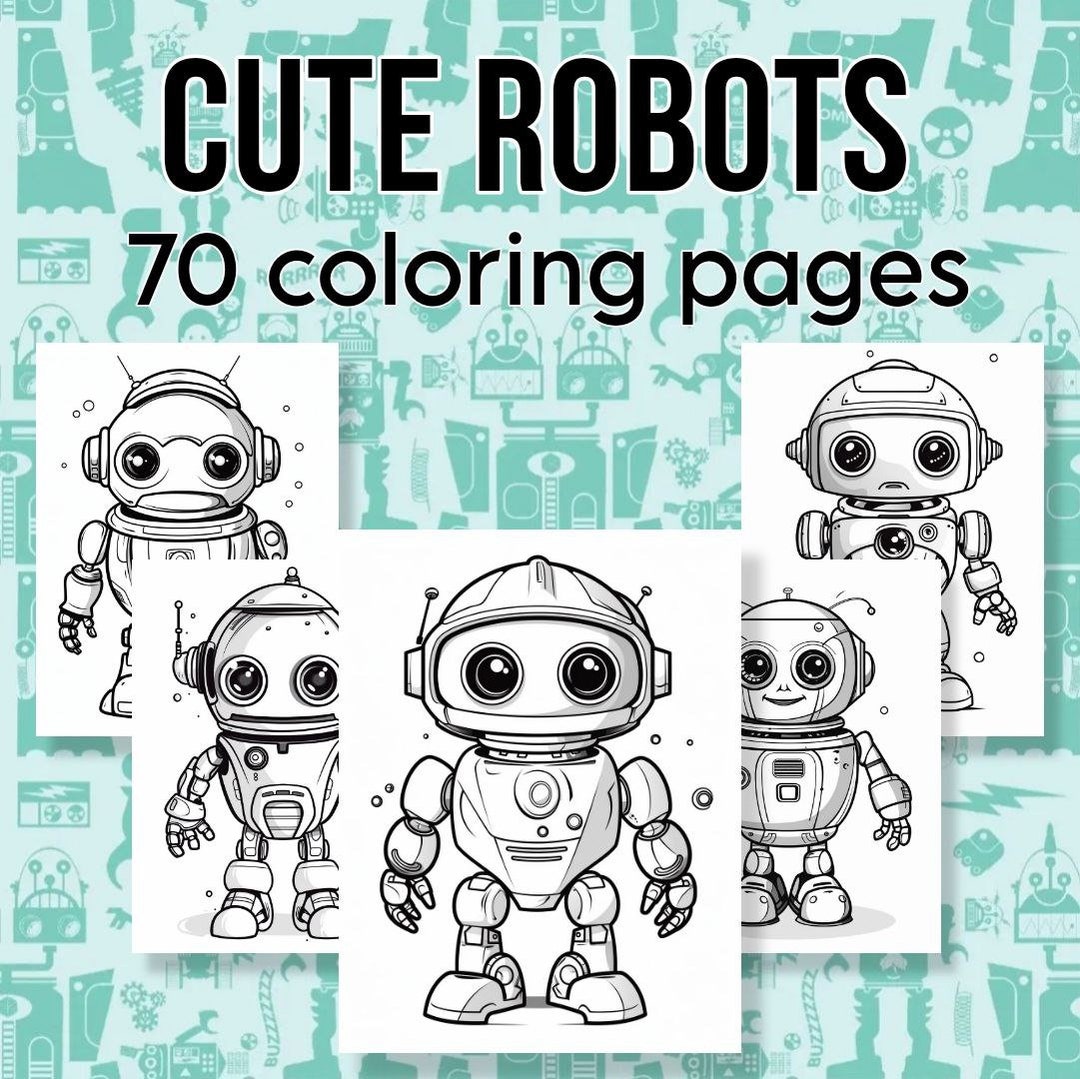 Cute Robots Coloring Pages Bundle for Kids Teens Adults Sci-fi Fantasy ...