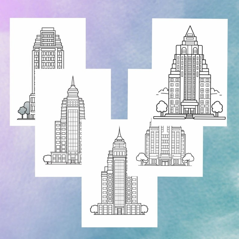 The City Buildings Coloring Pages for Teens and Adults, Skyscrapers ...