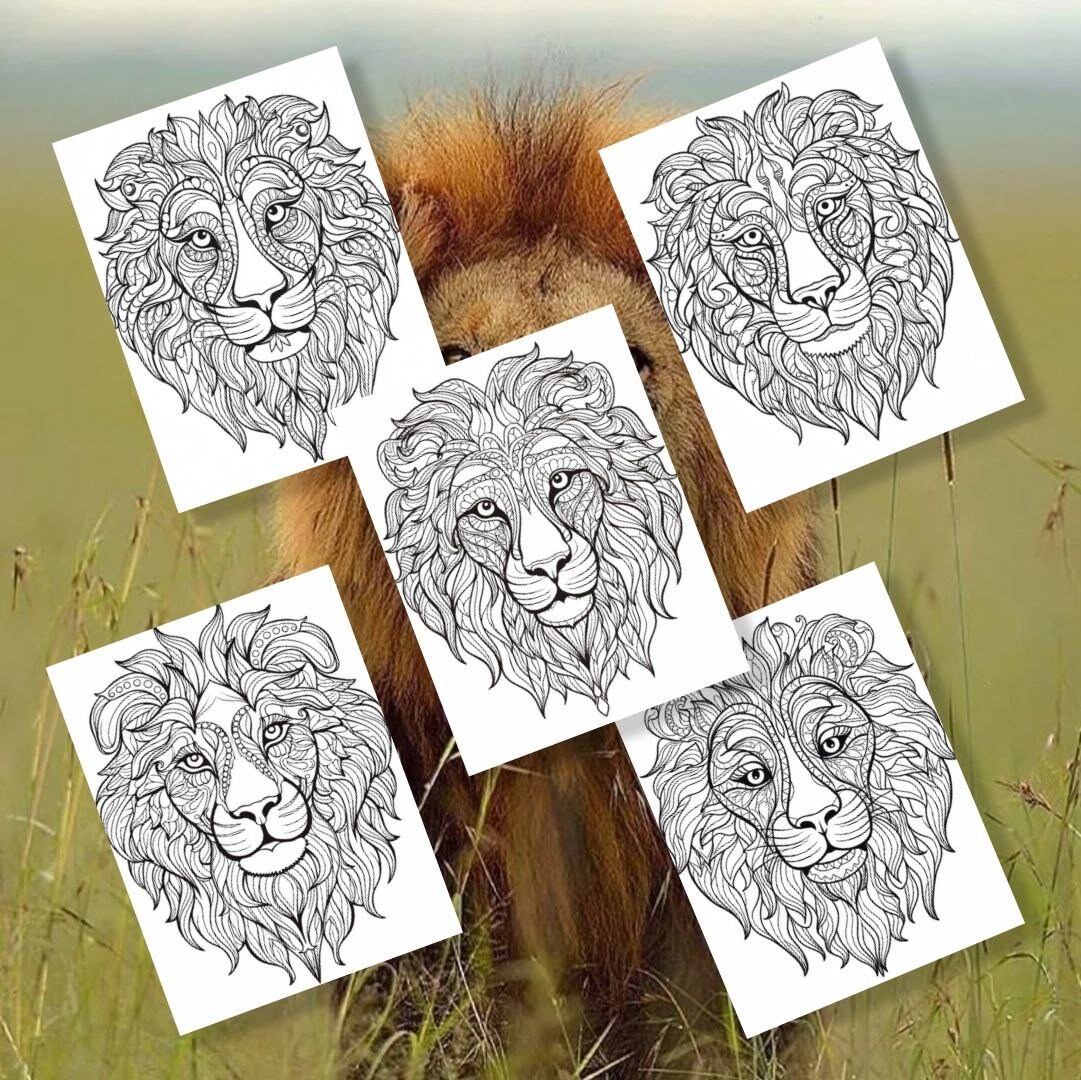 Unique Lion Head Coloring Pages for Adults, Wild Animal Fantasy Mandala ...