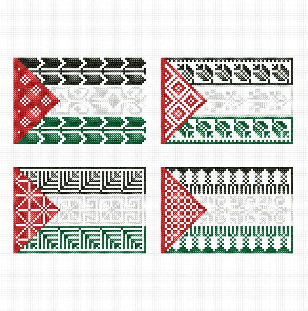 Set of 4 Small Palestine Flags Tatreez Cross Stitch Pattern ...