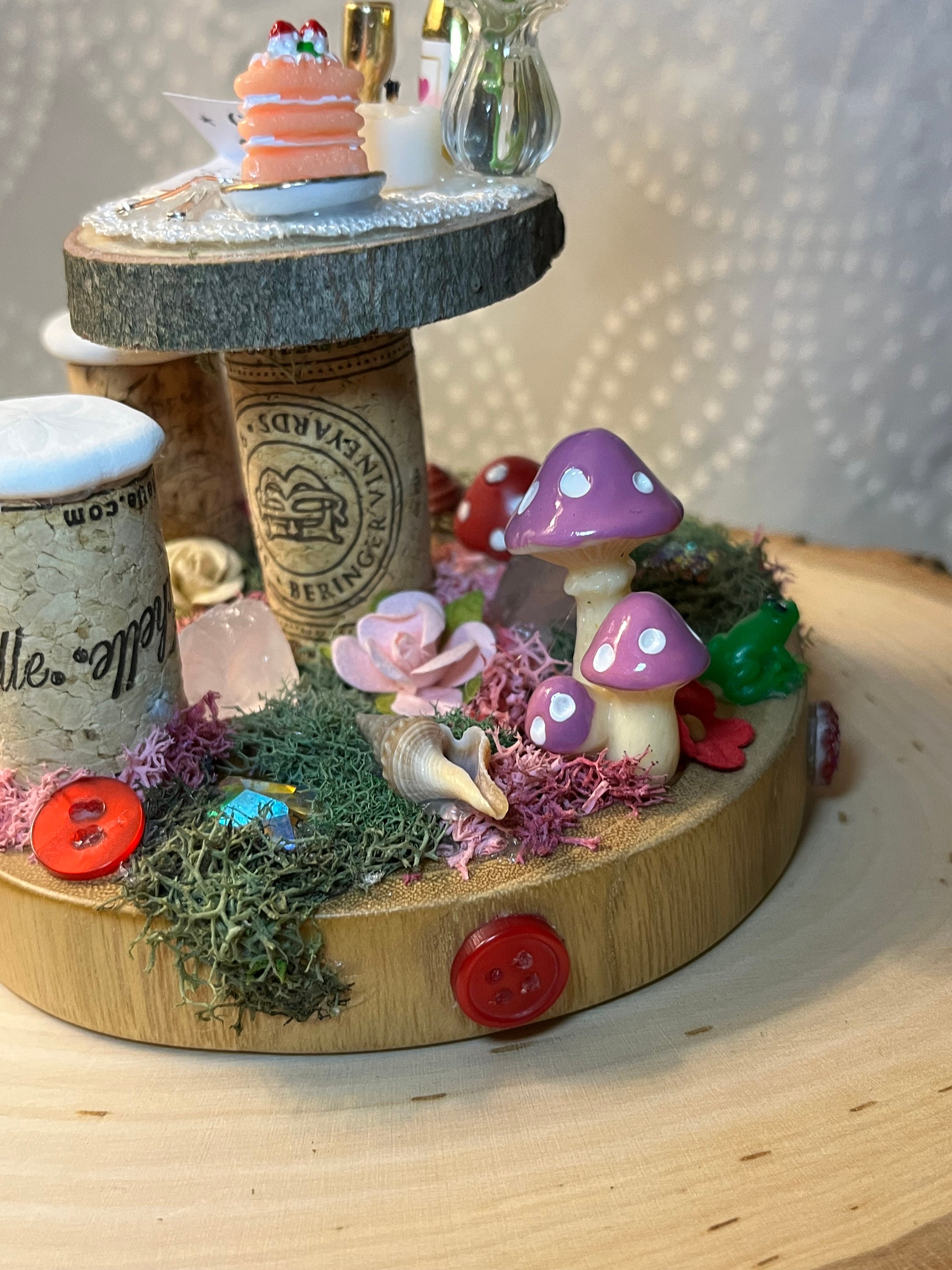 Mini V-day Table, Wood Round Nature Scene, Crystals, Flowers, Fairy ...