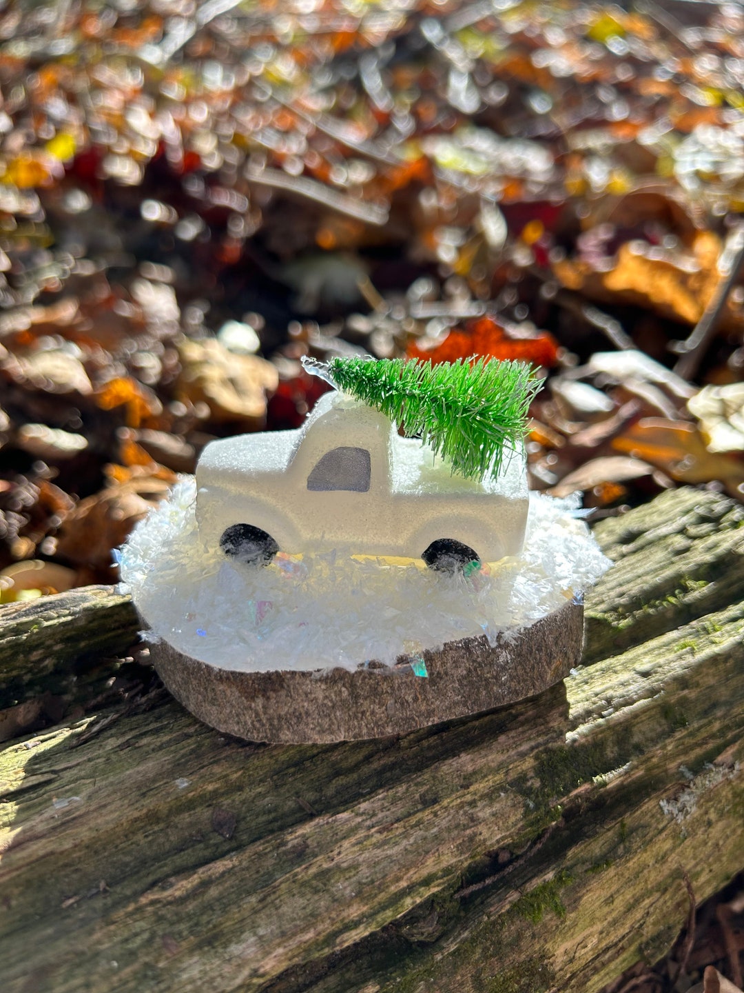 Snowy White Truck Hauling Christmas Tree Home for Holidays - Etsy