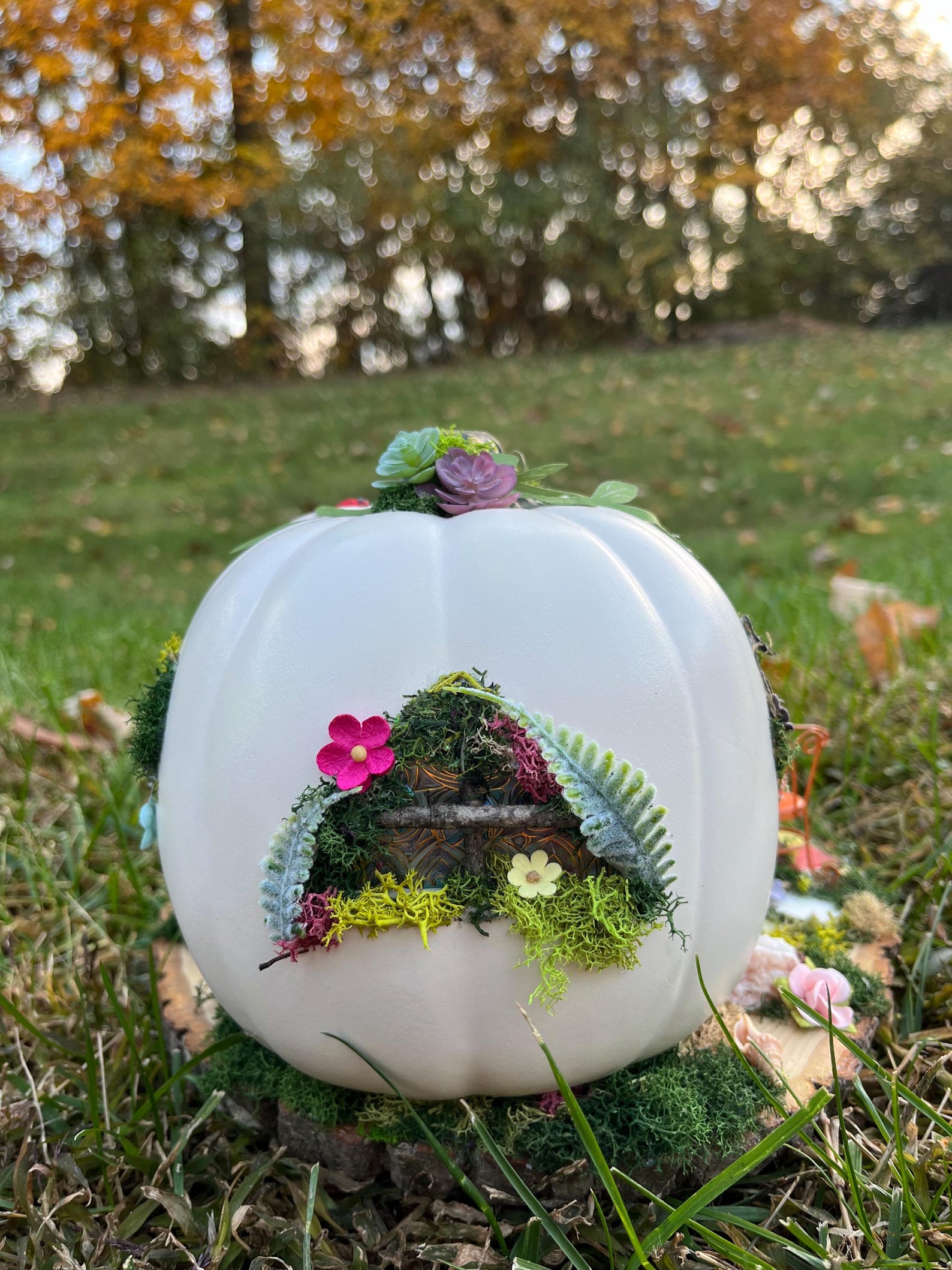 Magical Pumpkin Home, Light Up, Miniature Woodround Scene, Indoor Fairy ...