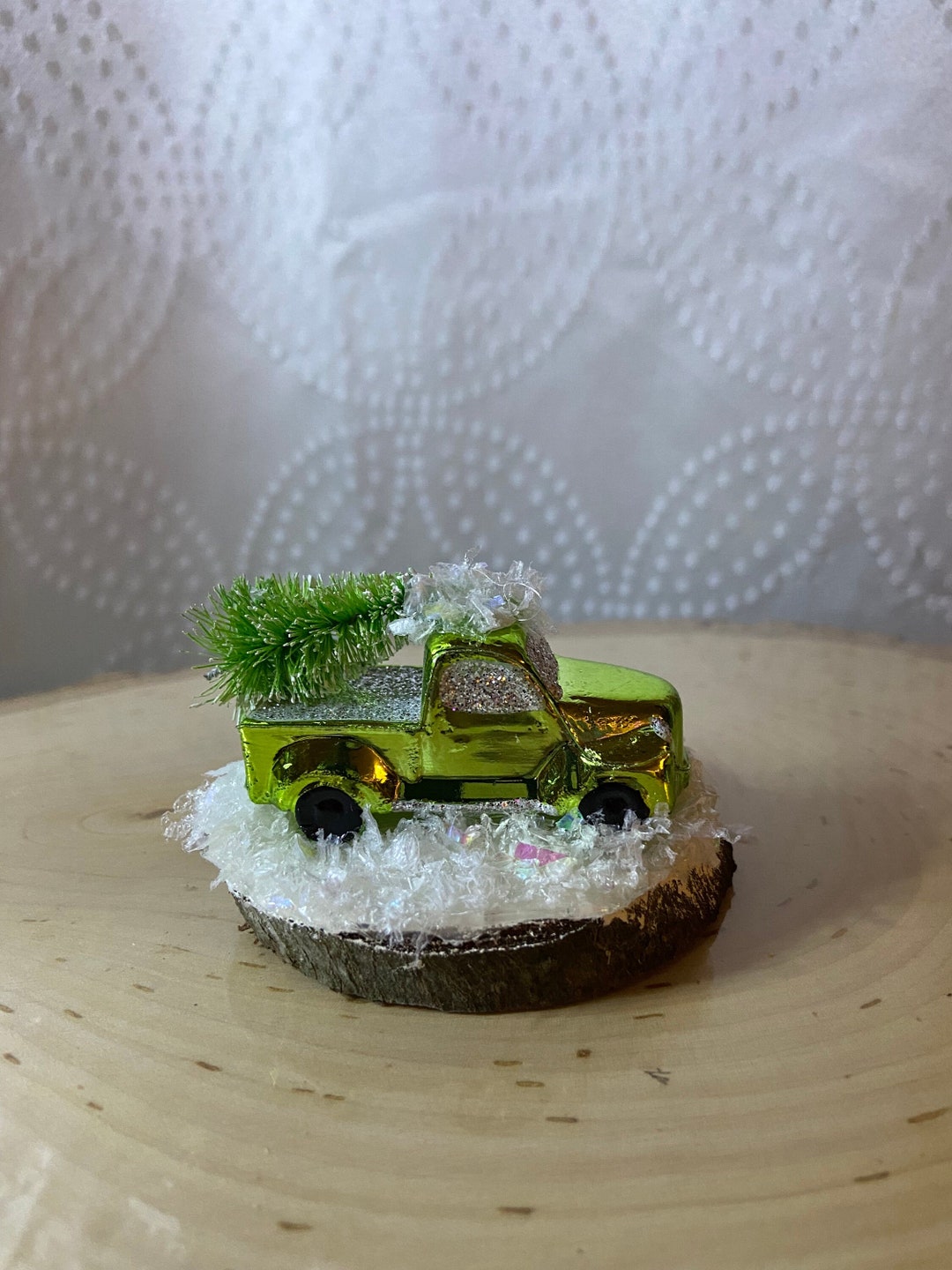 Snowy Green Truck Hauling Christmas Tree Home for Holidays - Etsy