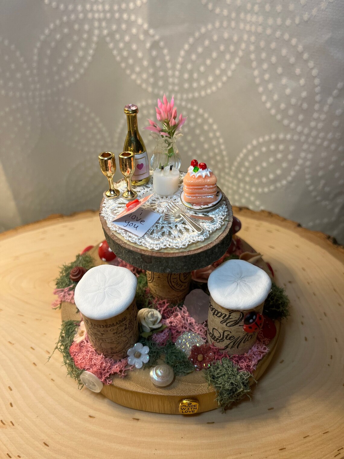 Mini V-day Table, Wood Round Nature Scene, Crystals, Flowers, Fairy ...