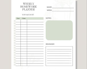 WEEKLY HOMEWORK PLANNER - Etsy
