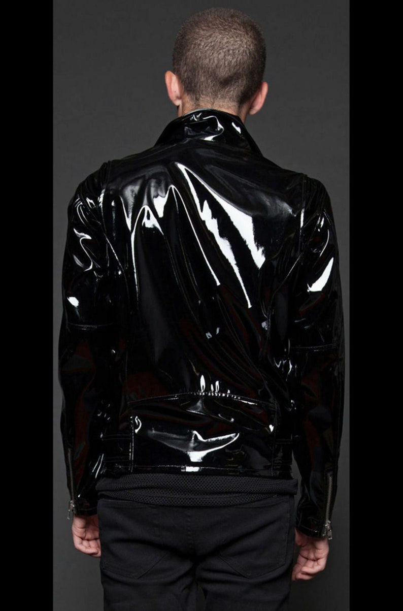 HANDMADE BLACK PVC Vinyl Motorcycle Jacket Gothic Band Rip Moto Biker ...