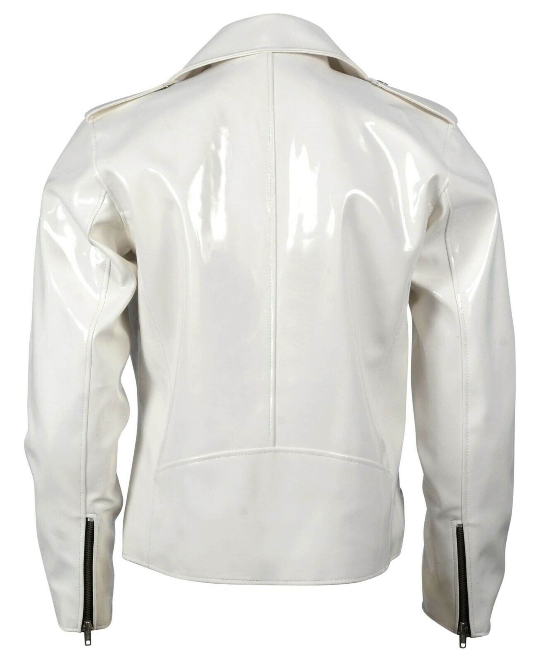 HANDMADE White PVC Vinyl Motorcycle Jacket Gothic Band RIP Moto Biker ...