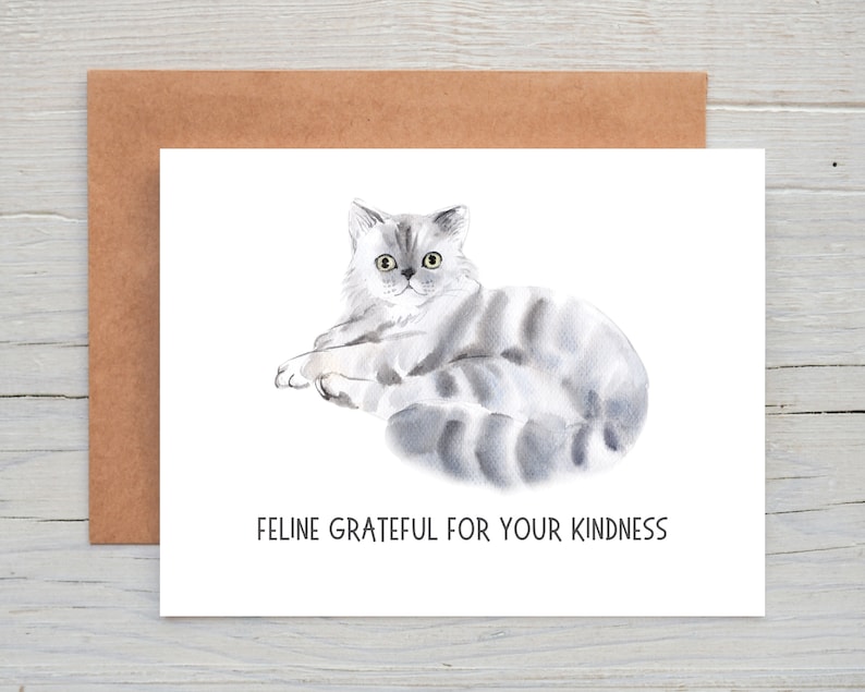 Feline Grateful Printable Thank You Card, Watercolor Thank You Card ...