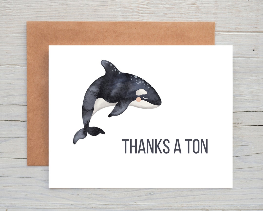 Whale Printable Thank You Card, Thanks a Ton, Watercolor Thank You Card ...