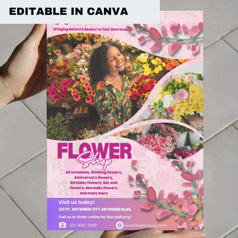 Flower Shop Flyer Template: Printable Canva Design (instant Download ...