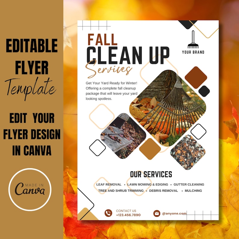 Fall Clean up Services Flyer Template: Editable Canva Design (digital ...