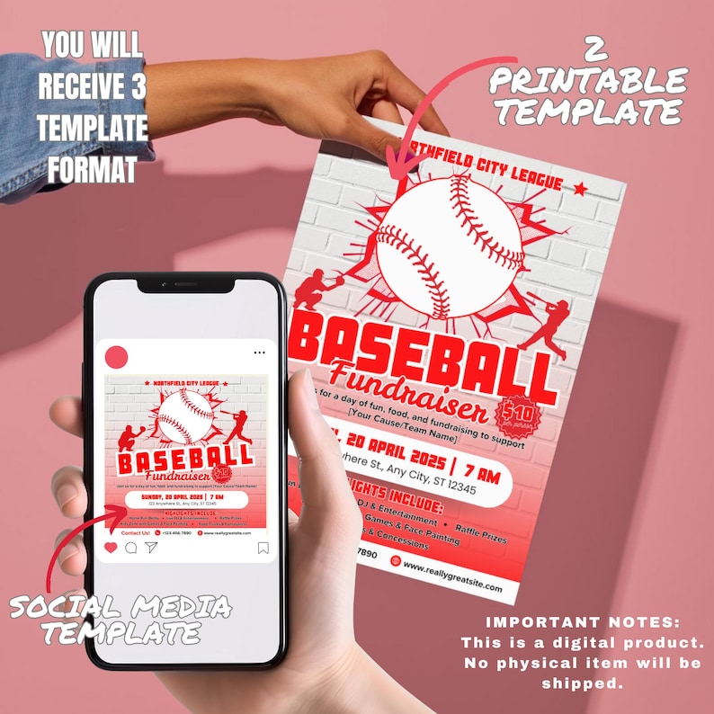 Baseball Fundraiser Flyer Template: Editable Sports Event Poster (canva ...