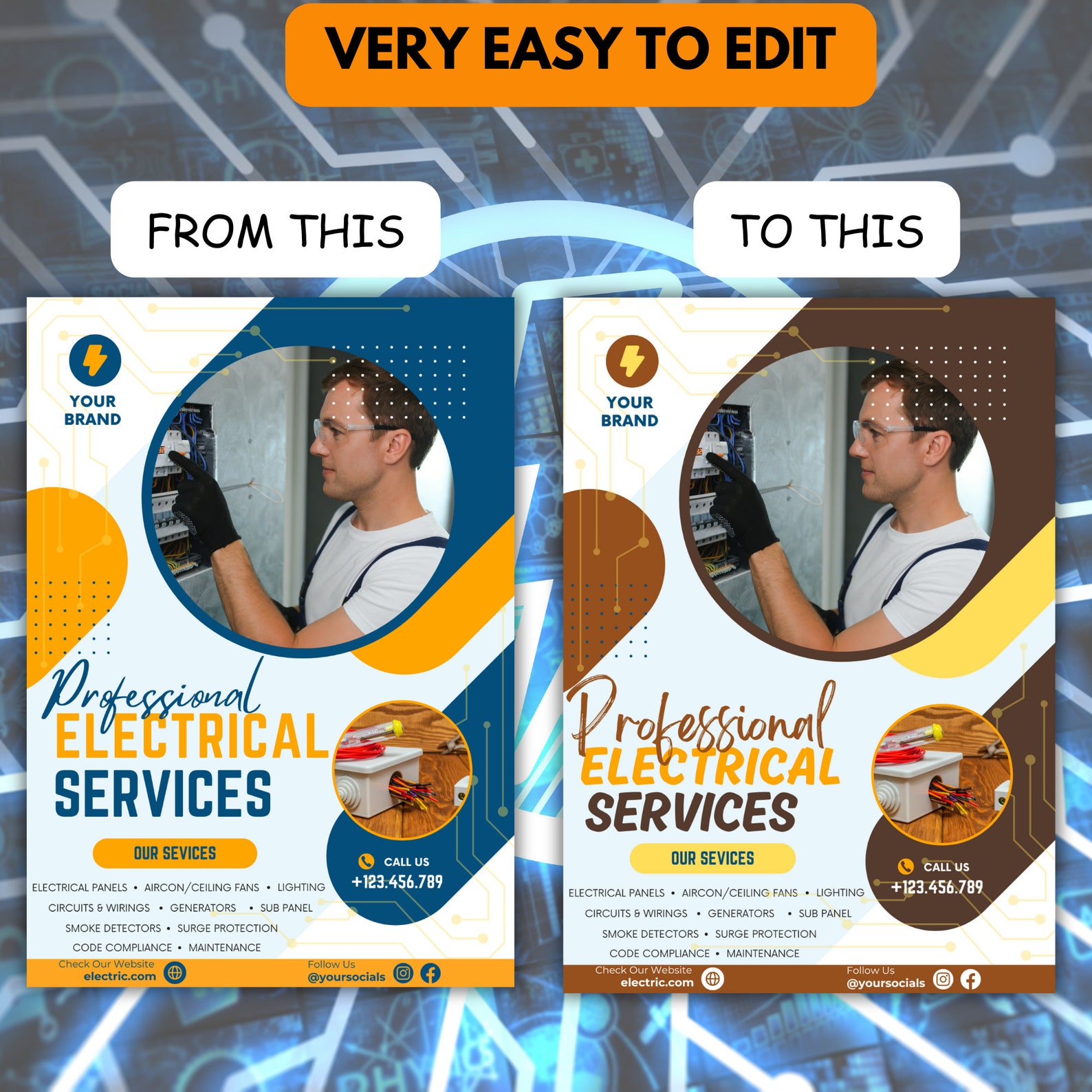 Editable Electrician Flyer Template | Electrical Services Promotional ...