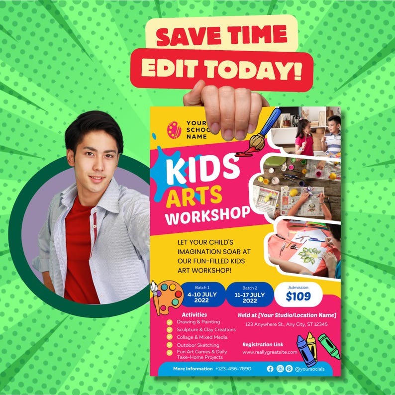 Editable Kids Art Workshop Flyer Template | Premade Canva Art Class ...