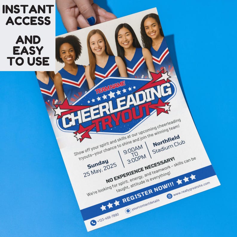 Cheerleading Tryout Flyer Canva Template | Editable Cheerleader ...