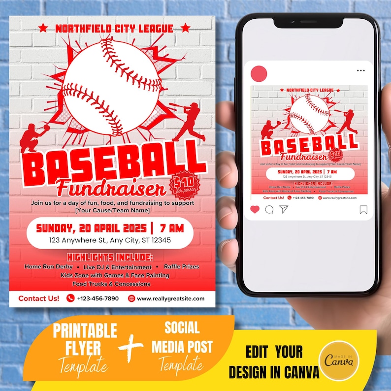 Baseball Fundraiser Flyer Template: Editable Sports Event Poster (canva ...
