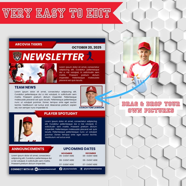 Editable Baseball Newsletter Template: Canva Sports Team Flyer (digital ...