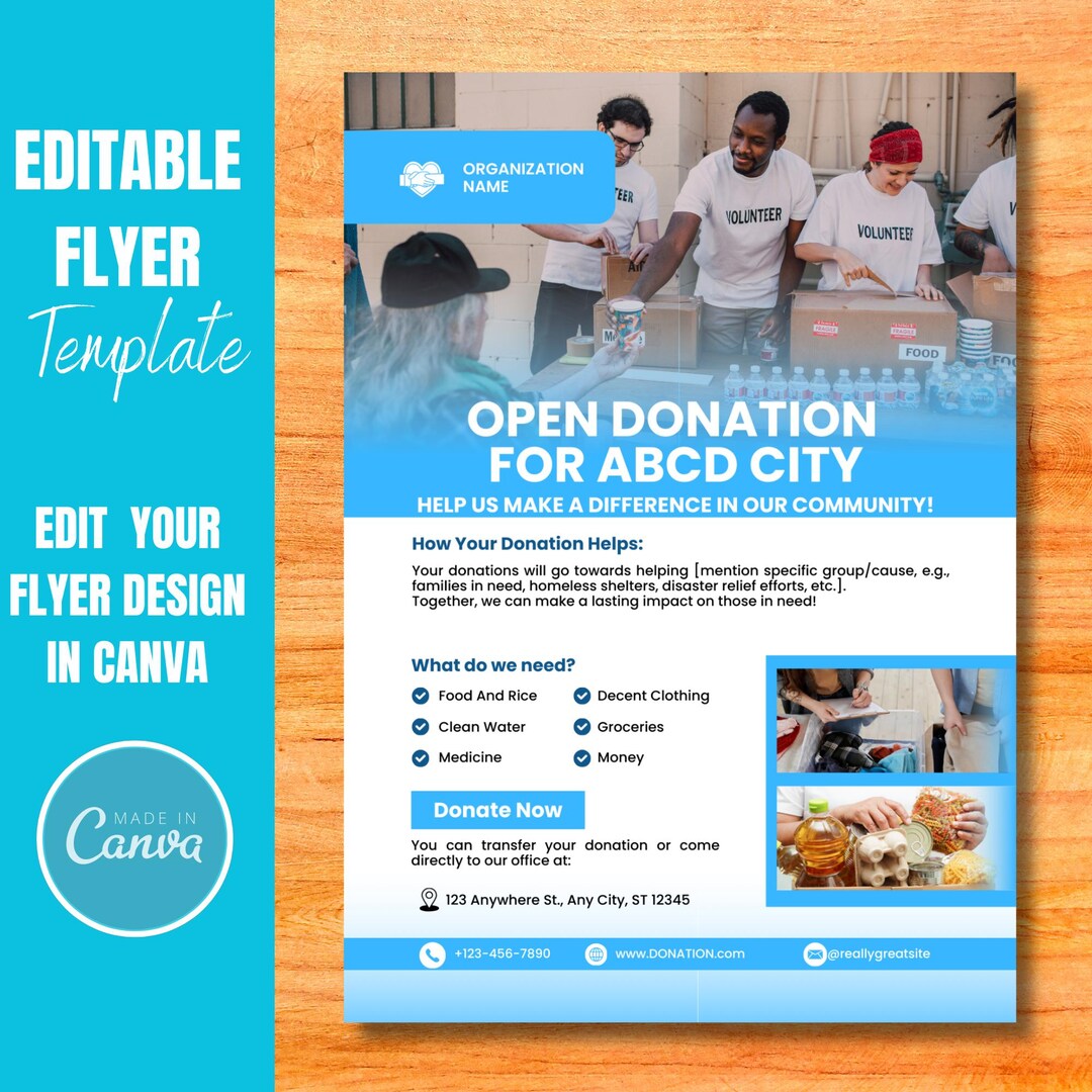 Editable Donation Drive Flyer Template: Charity Event Design (canva) - Etsy