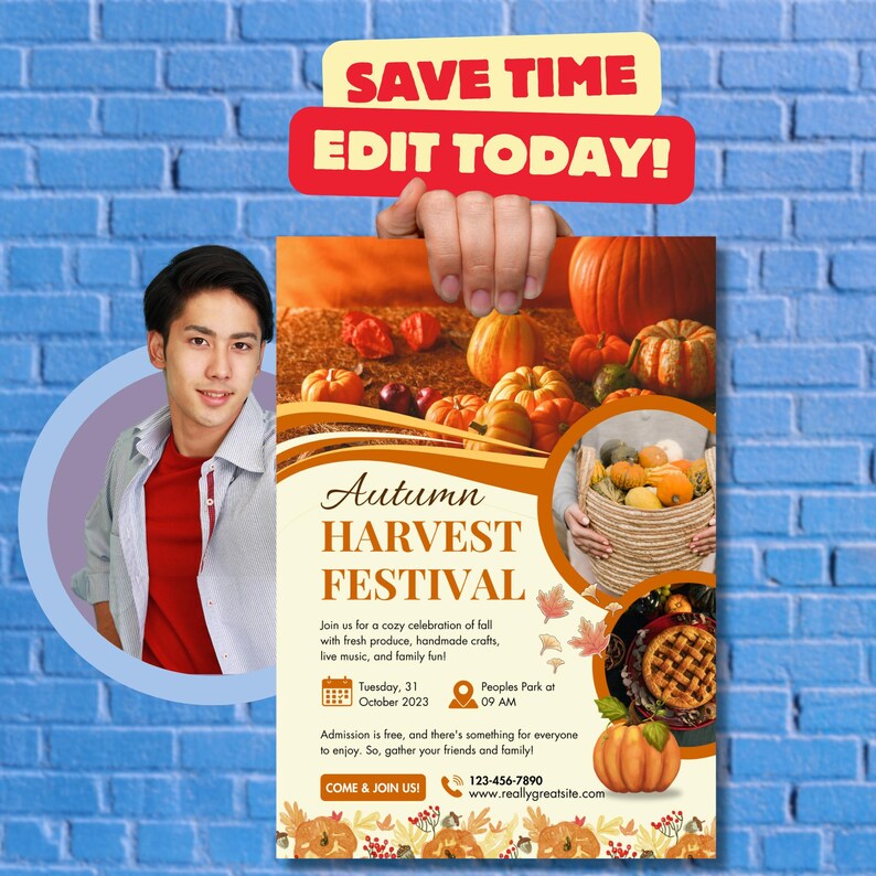 Autumn Harvest Festival Flyer Template: Editable Canva Fall Event ...