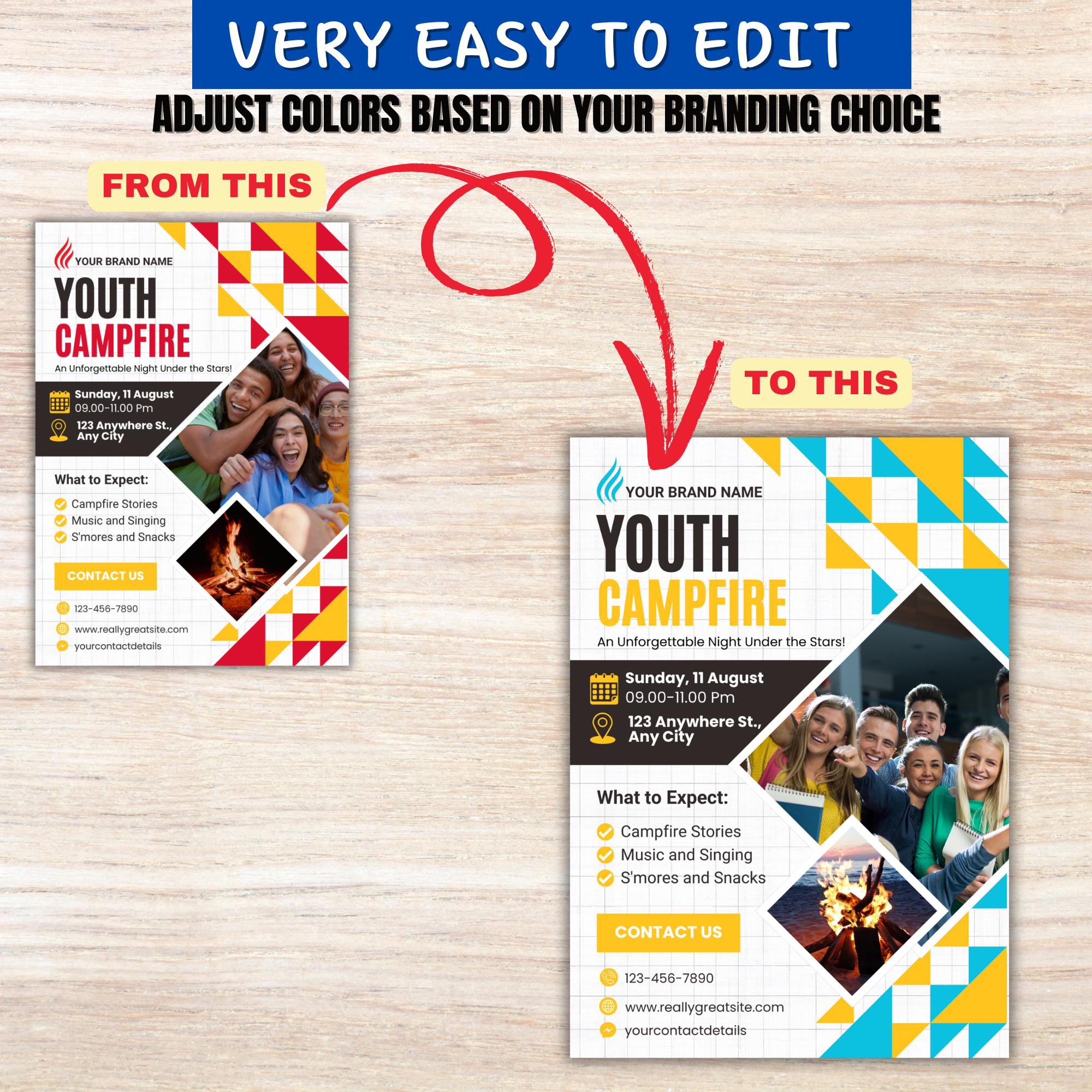 Editable Youth Campfire Flyer Template | Premade Canva Youth Event ...