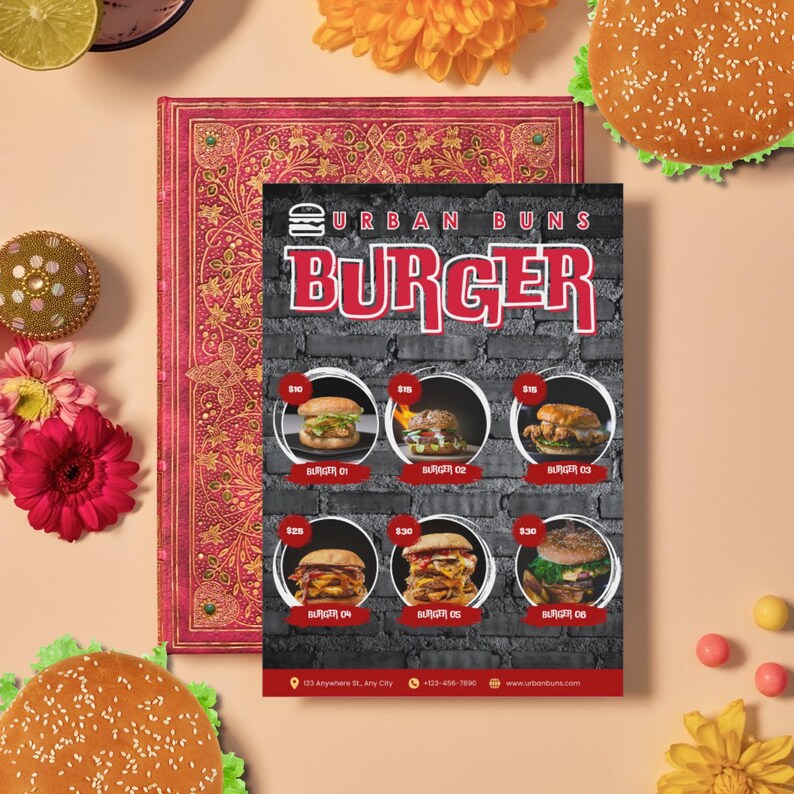 Burger Menu Flyer Template: Customizable Restaurant Design (digital ...