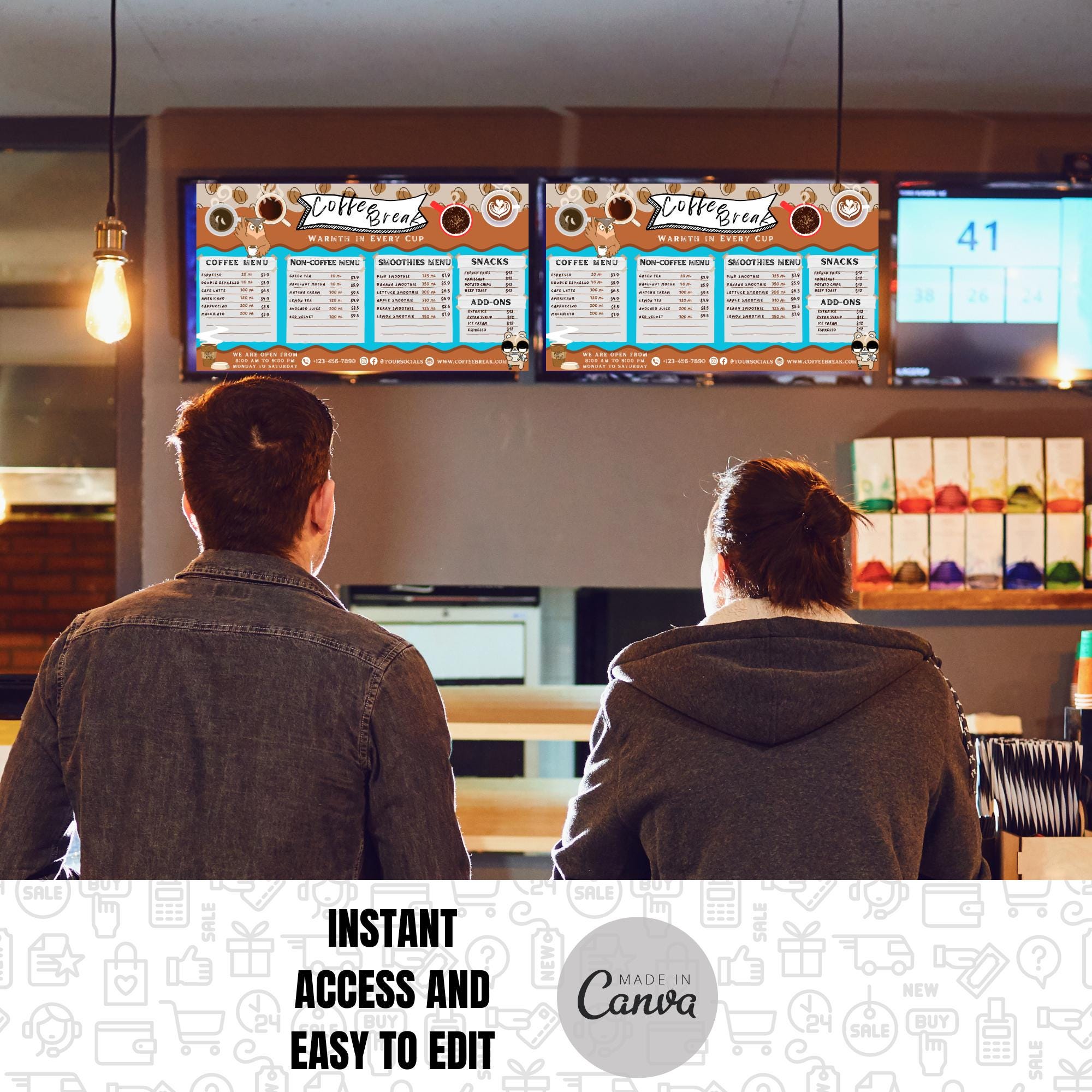 Digital Animated Coffee Shop Menu Board Template Customizable Design ...