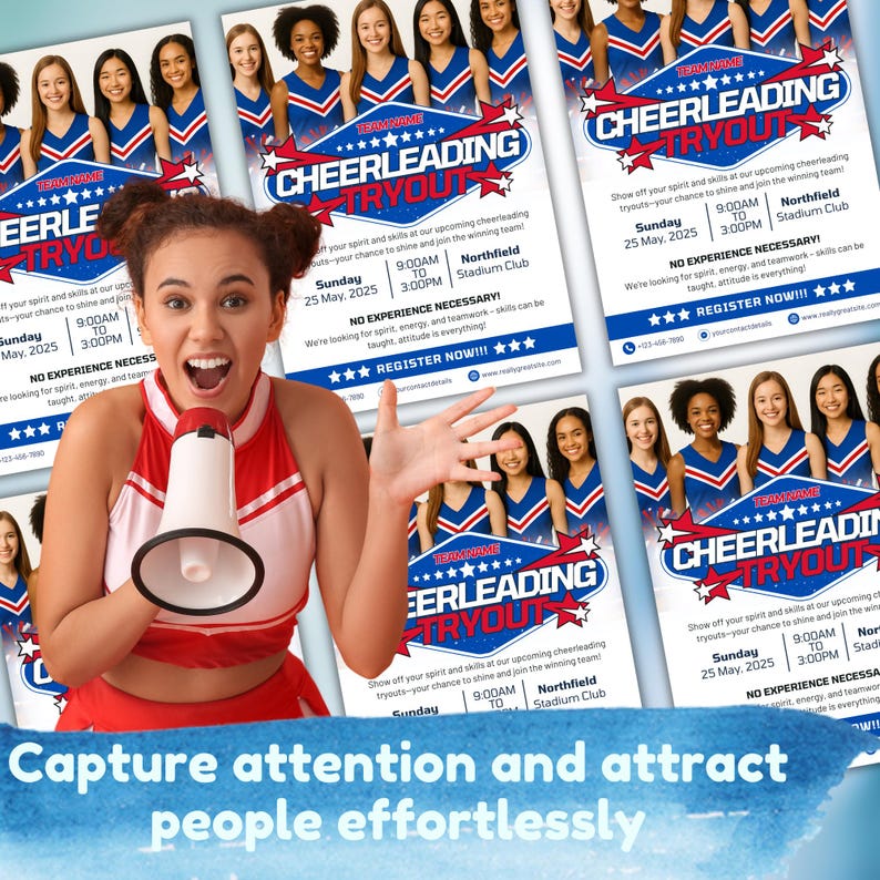 Cheerleading Tryout Flyer Canva Template | Editable Cheerleader ...