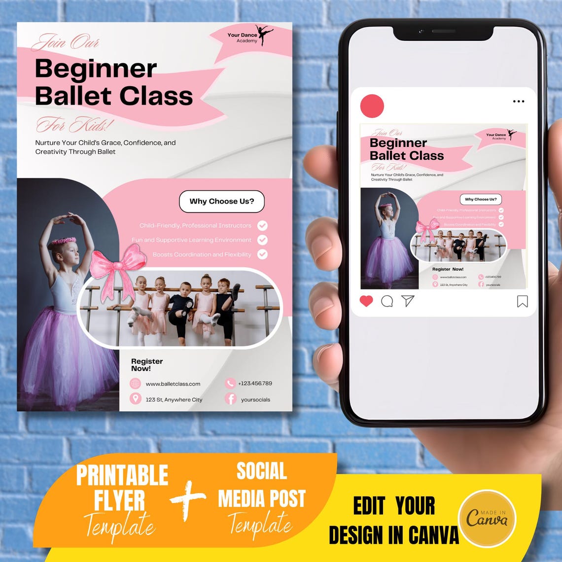 Ballet Class Flyer Template | Editable Dance Studio Poster Layout ...