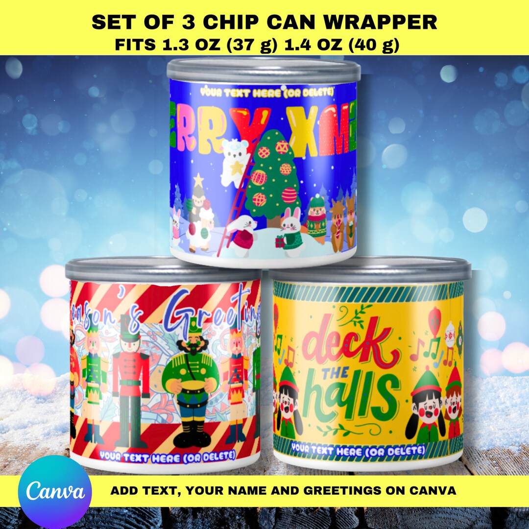 Potato Chips Can Christmas Wrapper. Editable Digital Canva Template ...