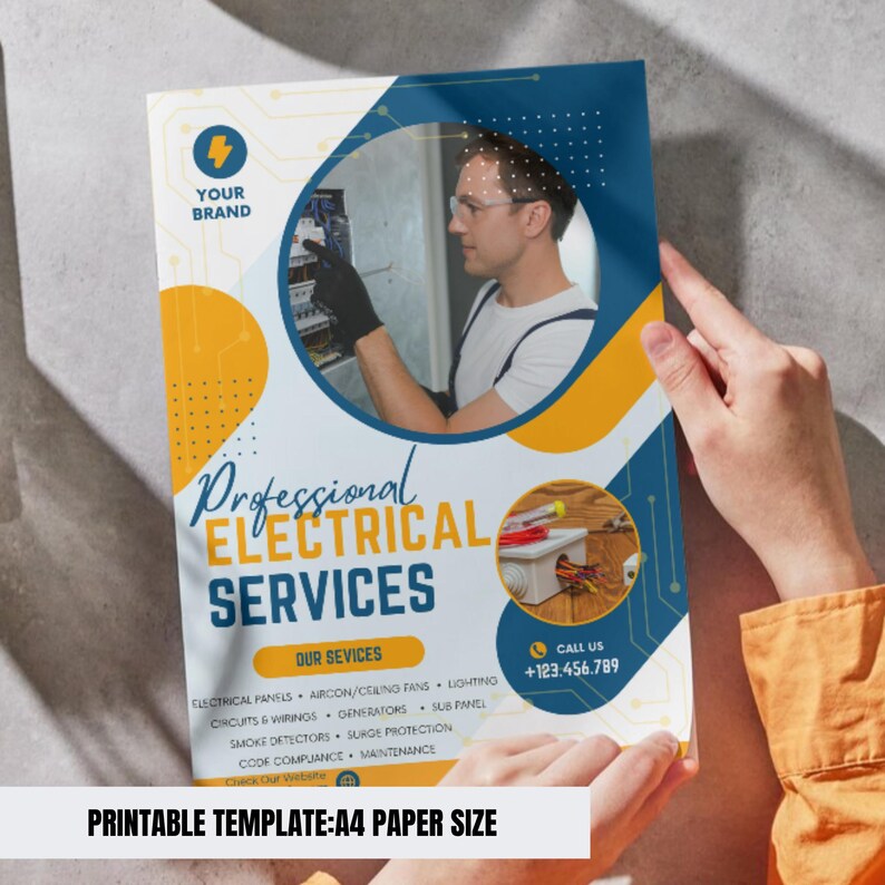 Electrical Services Flyer Template | Editable Electrician Flyer Design ...