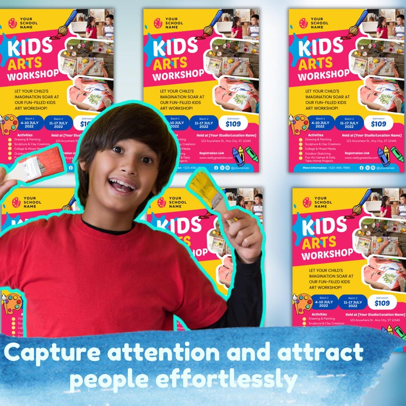 Editable Kids Art Workshop Flyer Template | Premade Canva Art Class ...