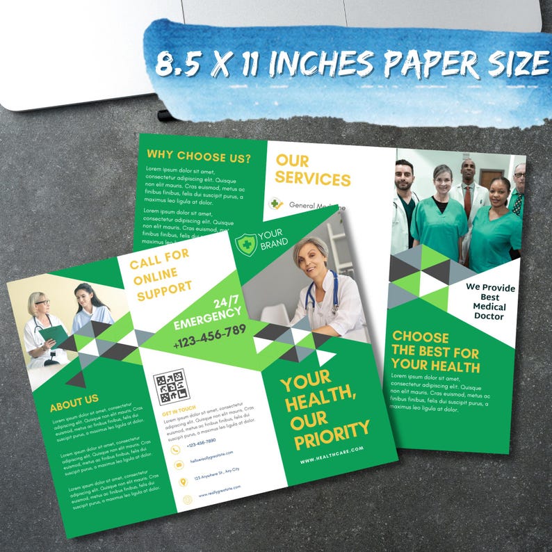 Healthcare Trifold Brochure Template - Editable Design. Premade Canva ...