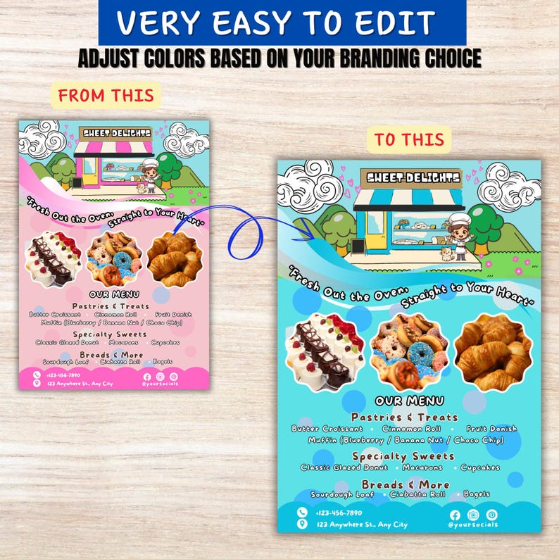 Editable Pastry Shop Menu Flyer Template: Bakery Design (A4 Canva) - Etsy