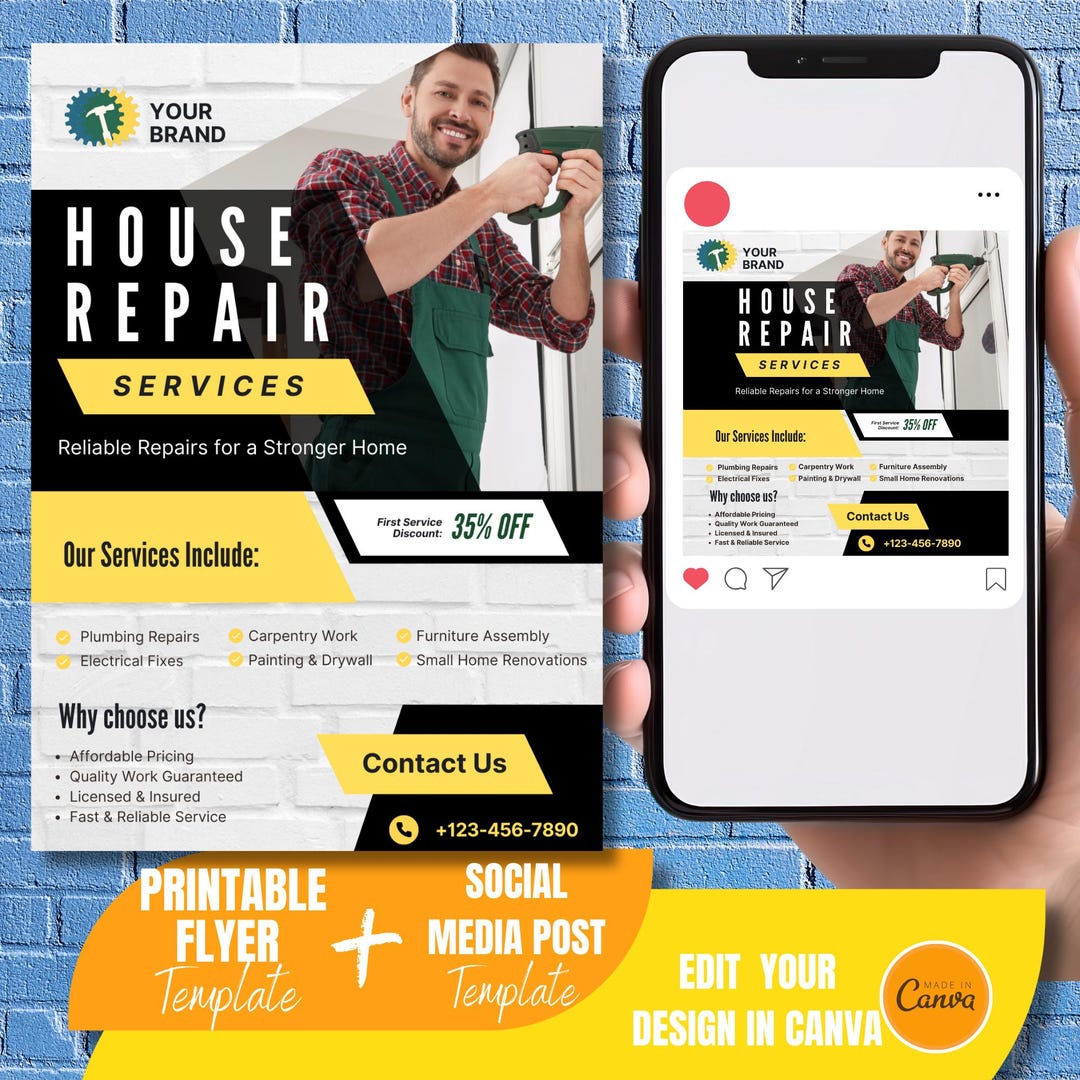 House Repair Flyer Template: Handyman Services, Canva Design (digital ...