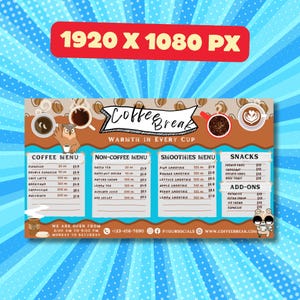 Digital Animated Coffee Shop Menu Board Template - Customizable Design ...